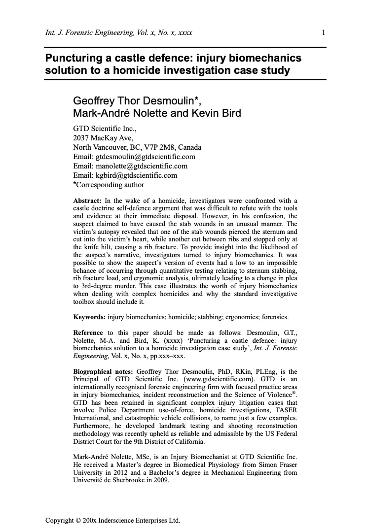 Puncturing a Castle Defence: Injury Biomechanics Solution to a Homicide ...